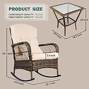 SENSWEET Outdoor Wicker Rocking Chairs Set of 2, Rattan Patio Rocking Chairs, All-Weather Rocking Lawn Wicker Furniture for Porch Deck Garden Backyard (Brown)