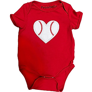 Petitebella Baseball Heart Baby Bodysuit Leg Warmer Nb-18m (Red, 0-3 Months)