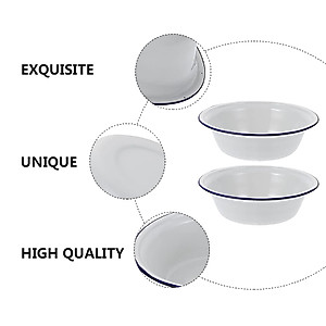 2pcs Enamel Bowl Vintage Style Enamelware Soup Bowl Round Cereal Bowl Salad Serving Bowl Soup Basins 14cm/5.5 inch