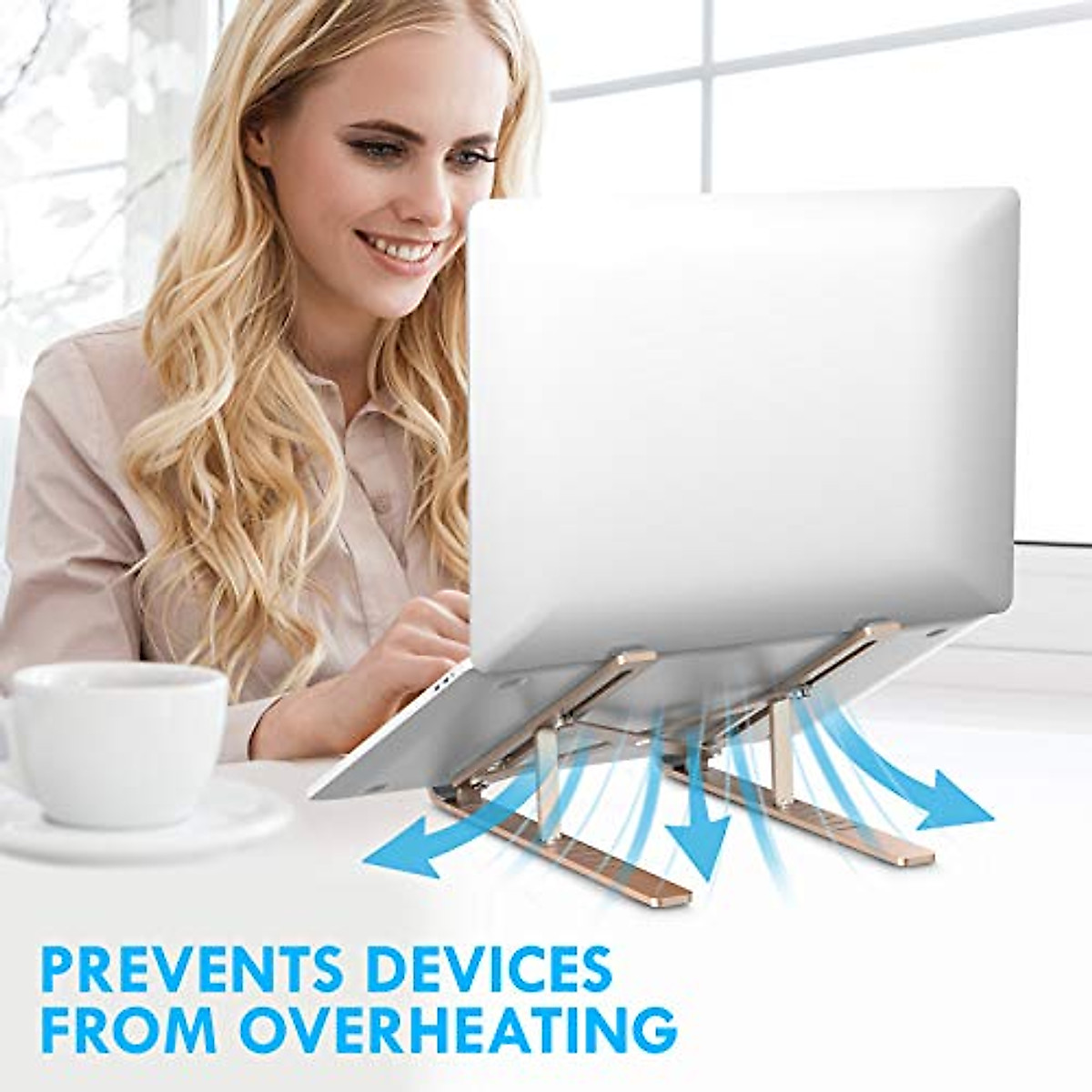Aduro U-Rise Steel Ergonomic Laptop Stand Adjustable Height Aluminum Monitor Stand Riser Compatible with 10-15.6" Laptop Gold