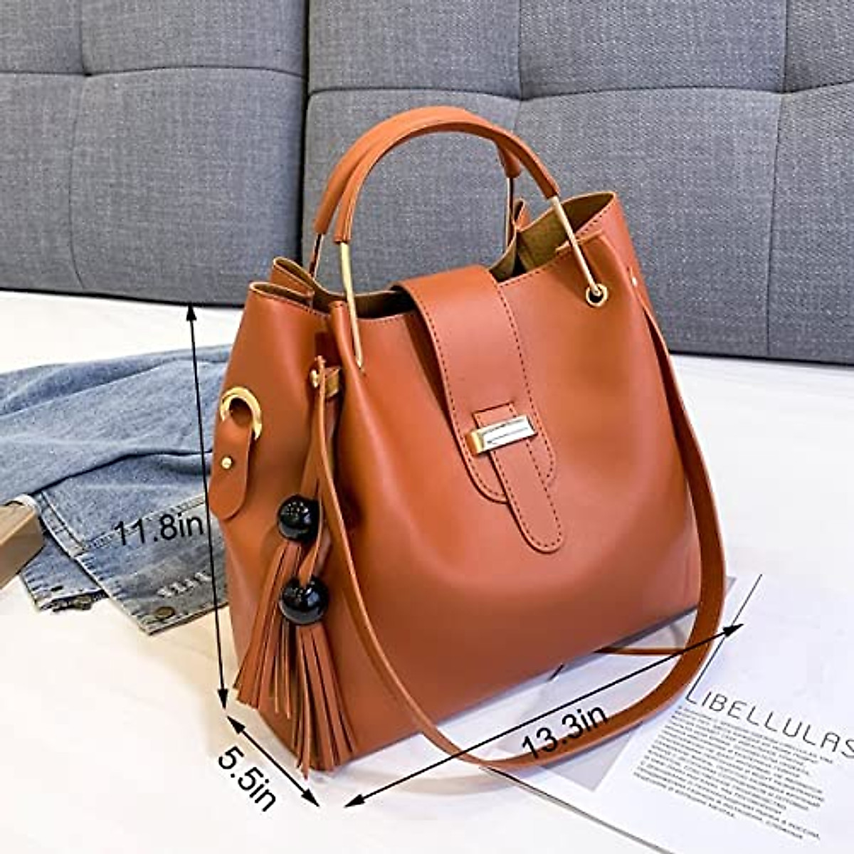 Poopy 3-pc Purses and Handbags for Women Fashion Ladies PU Leather Top Handle Satchel Shoulder Tote Bags (black)