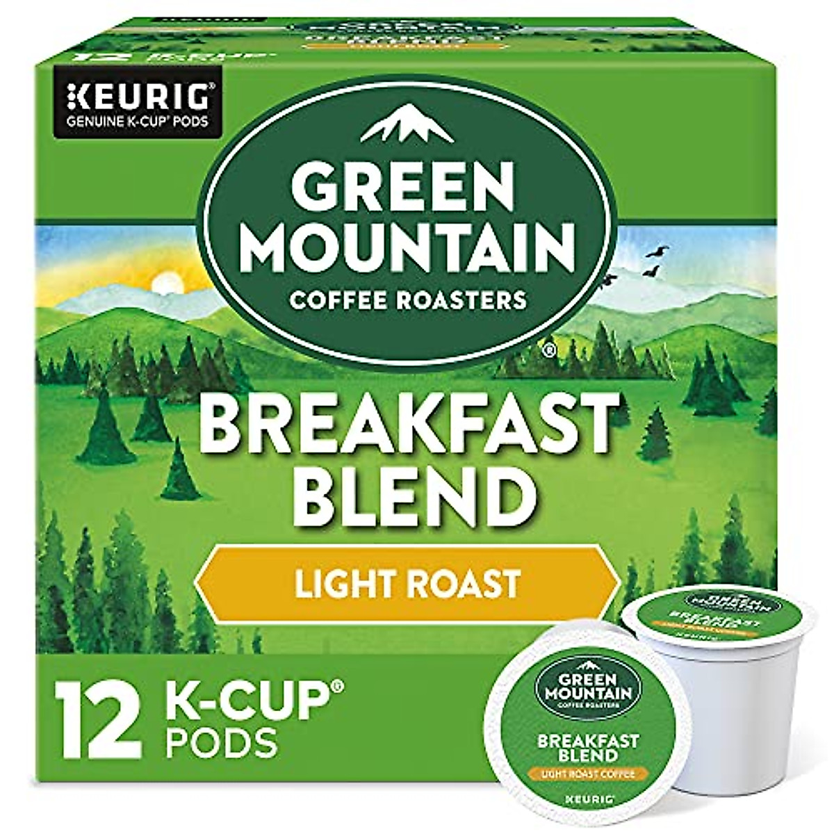 Green Mountain Coffee Roasters Breakfast Blend Single-Serve Keurig K-Cup Pods, Light Roast Coffee, 12 Count