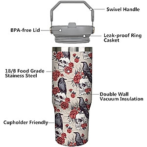 ysnifeiw 30oz Halloween Tumbler with Top Handle and Straw, Stainless Steel Insulated Gohst Pumpkin Cup Halloween Skeleton Coofee Mug Gifts for Women Men