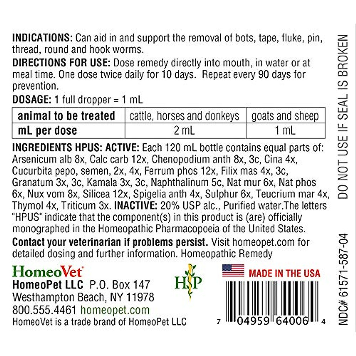 HomeoVet EquioPathics WRM Clear, Natural Worm Medicine for Large Animals, 120 Milliliters