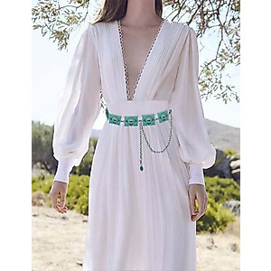 TOPACC Turquoise Concho belts for Women Western Square Teal Metal Cowgirl Boho Chain Belt for Dresses Jeans Country Concert Outfit