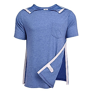 Deyeek Men's Post Shoulder Surgery Shirts Recovery Tear Away Short Sleeve Full Open Side Snap Adaptive Chemo Clothing