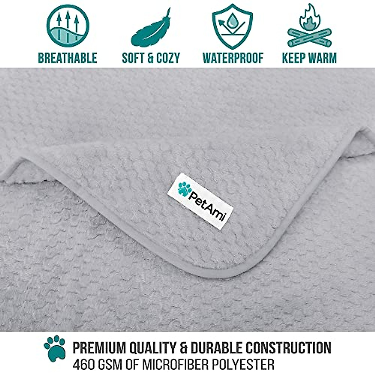 PetAmi Waterproof Dog Blanket, Leakproof Puppy Blanket for Medium Large Dogs, Furniture Sofa Couch Cover Protector, Fleece Pet Throw Indoor Cat Kitten, Reversible Washable Soft Plush, 40x60 Light Gray