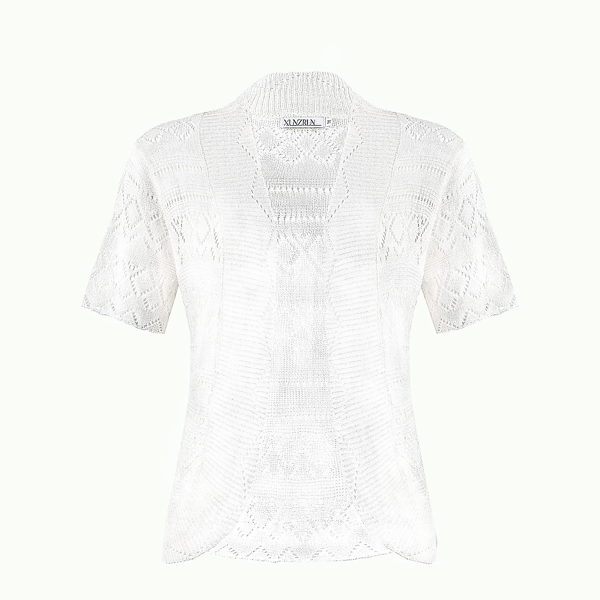 XUNZRLN Women's Elegant Short Sleeve Shrug Lightweight Soft Hollow Out Knit Open Front Cardigan White