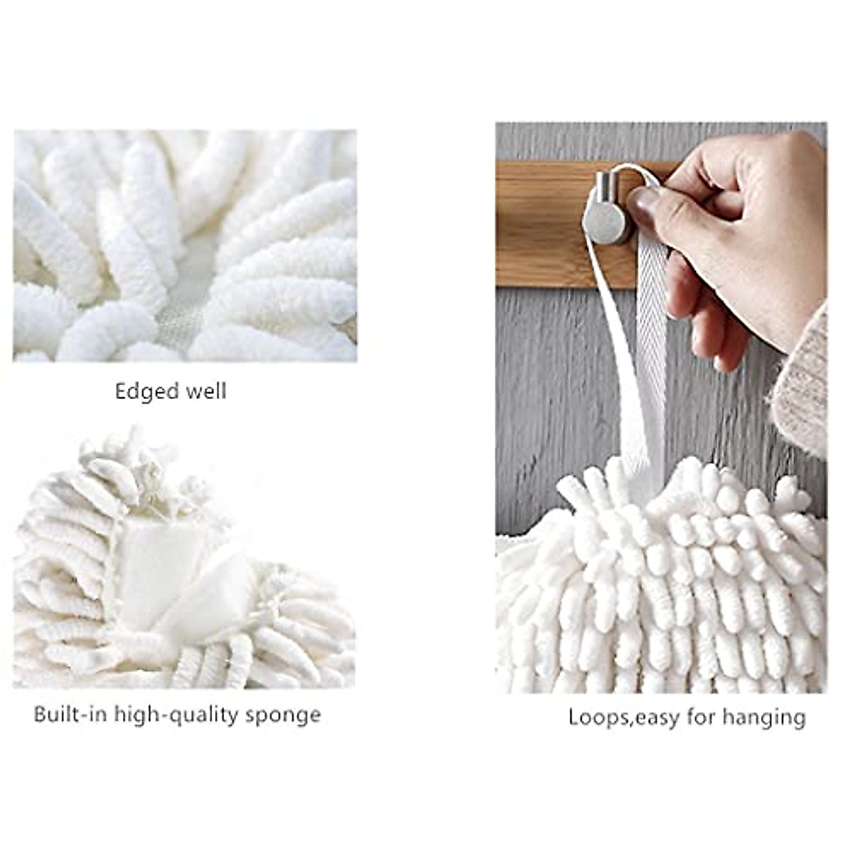 yaocoral 2 Pack Chenille Hand Towels,Kitchen Bathroom Hand Towels with Hanging Loops,Quick Dry Hand Bath Towel Hanging Absorbent Microfiber Hand Towels
