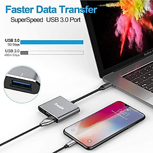 Tuwejia USB C to HDMI Multiport Adapter USB 3.1 Gen 1 Thumderbolt 3 to HDMI 4K Video Converter/USB 3.0 Hub PD Quick Charging Port with Large Projection