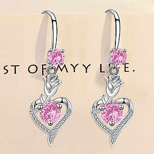 925 Sterling Silver Dangle Earrings for Women Nickel Free Hypoallergenic Earrings for Women Trendy Fashion Heart Dangle Drop Sparkly Crystal Earrings for Women