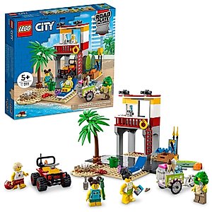 LEGO City Beach Lifeguard Station 60328 Building Kit for Ages 5+, with 4 Minifigures and Crab and Turtle Figures (211 Pieces)