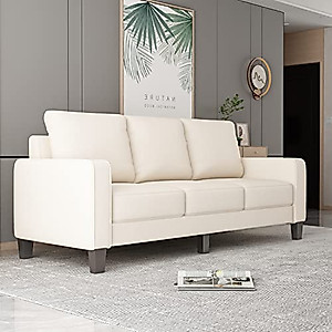 LUMISOL 75" Modern Upholstered 3-Seater Sofa with Track Arm, Linen Upholstered Sofa Couch with Solid Wood Legs for Living Room, Apartment (Beige)