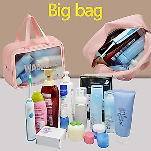 Cosmetic bag 2 pack small and large makeup bag,Travel Bags for Toiletries Transparent Makeup Bags with Zipper and Handle,pink
