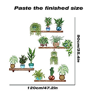 Tropical Plants Wall Stickers Green Potted Plant Wall Decals Removable DIY Art Murals for Family Living Room Background Wall Decoration Kids Bedroom Kitchen Office Girl Room Wallpaper
