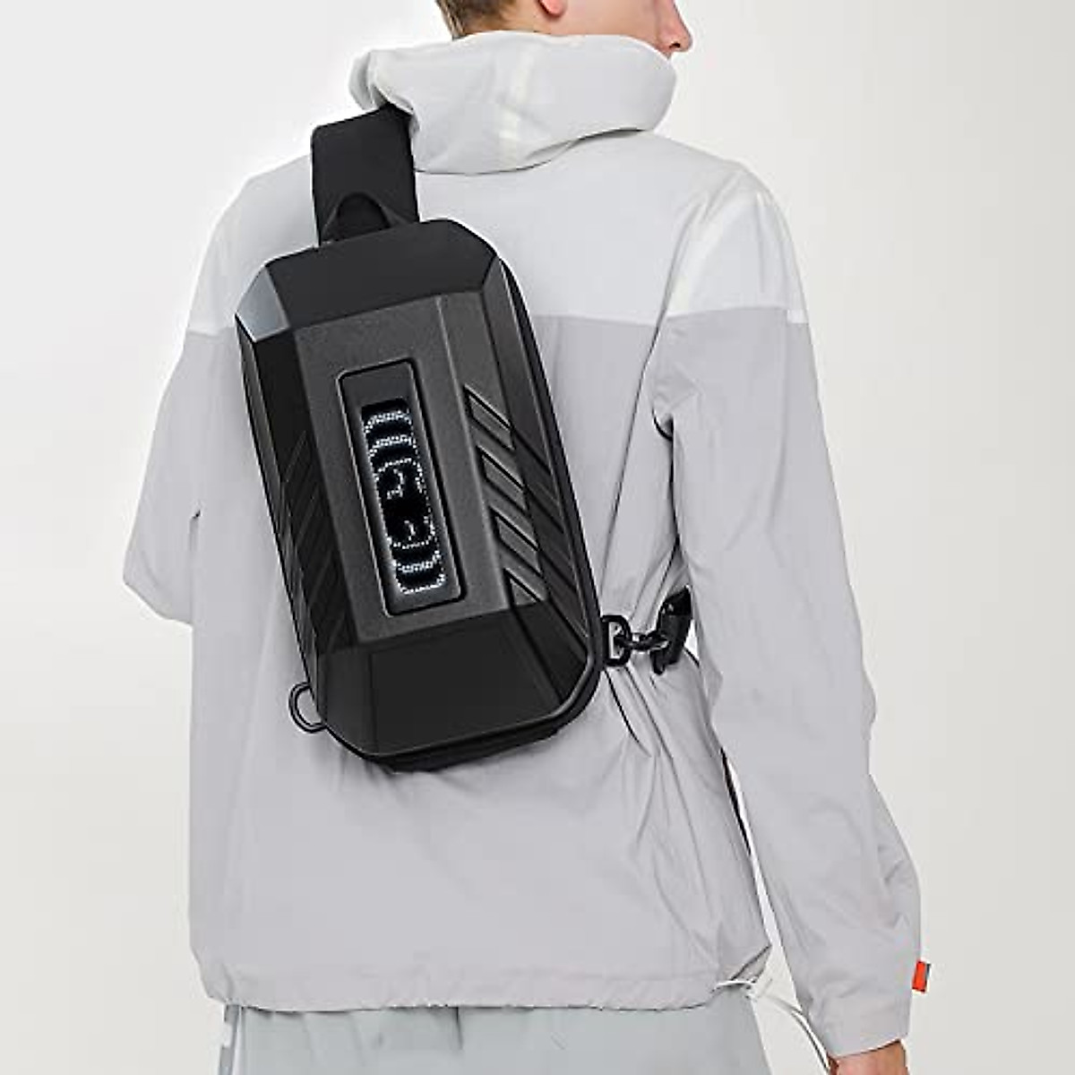 OZUKO Anti-Theft Sling Bag with LED Display, Waterproof Hard Shell Crossbody Shuolder Bag Travel Casual Daypack