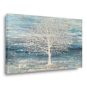 Yihui Arts Abstract Landscape Canvas Art Hand Painted 3D Tree Paintings with Gold Foil for Wall Decor Modern Artwork Pictures Living Room Bedroom Decoration