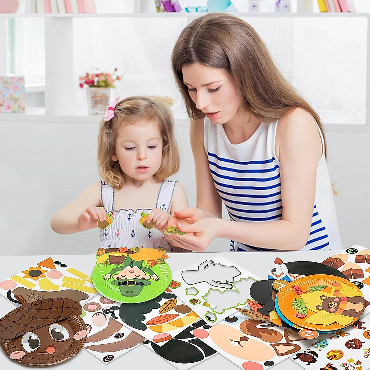 MALLMALL6 14pcs Autumn Paper Plate Art Kits Pumpkin DIY Craft Sticker Games Maple Leaf Acorn Early Learning Art Project for Toddler Preschool Activities Happy Fall Holiday Party Supplies for Boy Girl