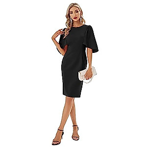 GRACE KARIN Women's Round Neck Hips-Wrapped Bodycon Pencil Dress L Black