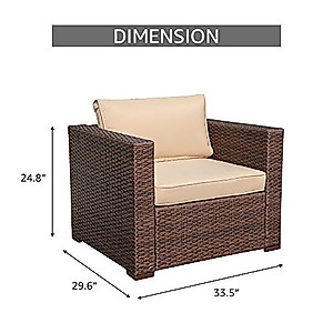 Super Patio Outdoor Chair, PE Wicker Rattan Patio Chair, All Weather Outdoor Furniture Armchair Sofa with Thick Beige Cushions, Steel Frame, Brown