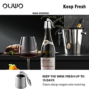 OUWO Wine Stopper Stainless Steel Wine Bottle Stoppers Plug with Silicone Wine Toppers Stopper Reusable Wine Cork Superior Leak-Proof Keeps Wine Fresh Best Gift Accessories Silver 2 pack