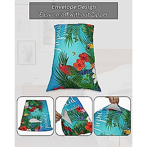 Tropical Plants Pillow Covers King Standard Set of 2 Bed Pillow, Colorful Summer Flowers Botanical Parrot Blue Plush Soft Comfort for Hair/ Skin Cooling Pillowcases with Envelop Closure 20''x36''