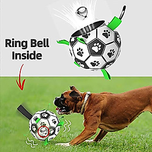QDAN Dog Soccer Balls Toy with Bell Inside, Outdoor Interactive Dog Toys for Tug of War, Puppy Birthday Gifts, Dog Water Toy, Durable Ropes Squeaky Soccer Dog Ball for Small and Medium Dogs （6 INCH）