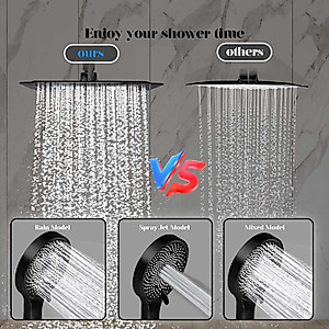 Shower Head,8”Rain Shower Head with Handheld Spray Combo with 11'' Angle Adjustable Extension Arm/Flow Regulator/Shower System,High Pressure Rainfall Shower Head Clean Bathroom, Black (Matt Black)