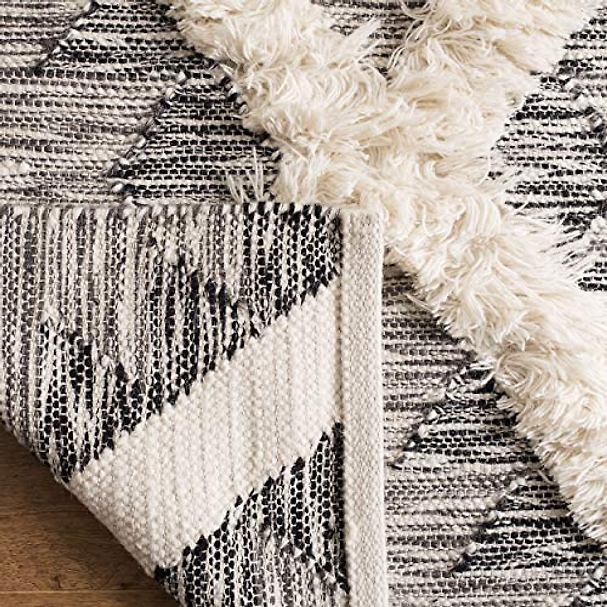 SAFAVIEH Kenya Collection 9' x 12' Black/Ivory KNY455Z Handmade Moroccan Boho Tribal Wool Area Rug