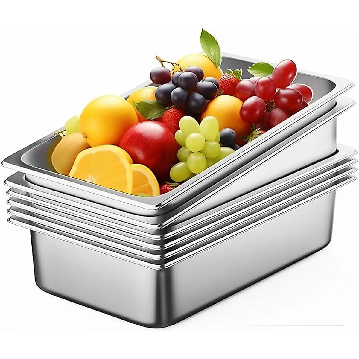Generic 6 Pack Stainless Steel Buffet 4"" Deep Anti-Jam Containers 1/1,1/2,1/3,1/4 Steam Table Pan With Lid, Restaurant and Commercial Pans, Hotel Pan, Chafing Steam Table Catering Storage (1/1)