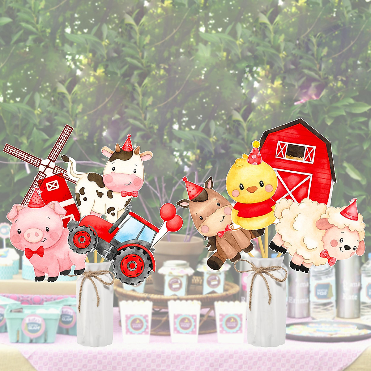 32pcs Farm Animal Centerpiece Sticks Farm Birthday Party Centerpiece Decorations Farm Theme Table Toppers for Barnyard Birthday Barn Party Baby Shower Supplies