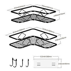 Kadolina 2 Pack Adhesive Corner Shower Caddy Shelf, Bathroom Shower Organizer Shelves, No Drilling Rustproof Wall Mounted Shower Storage Basket Shampoo Holder Organizer (Black)