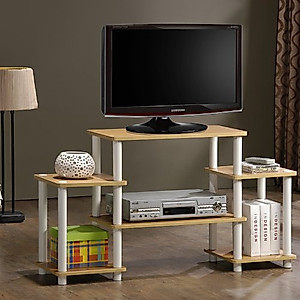 Furinno Turn-N-Tube 5 Tier Corner Display Rack Multipurpose Shelving Unit, 1-Pack, Beech/White & Turn-N-Tube No Tools Entertainment TV Stands, Beech/White