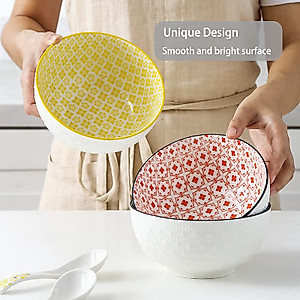 Domini Ceramic Pasta Soup Cereal bowls,6 inch Salad Bowls,deep 3inch,30oz,Set of 4,Microwave and Oven Safe,Dishwarebowls for Serving Dinner,Salad,Soup,Oatmeal,Mix-Match Pattern,Gift