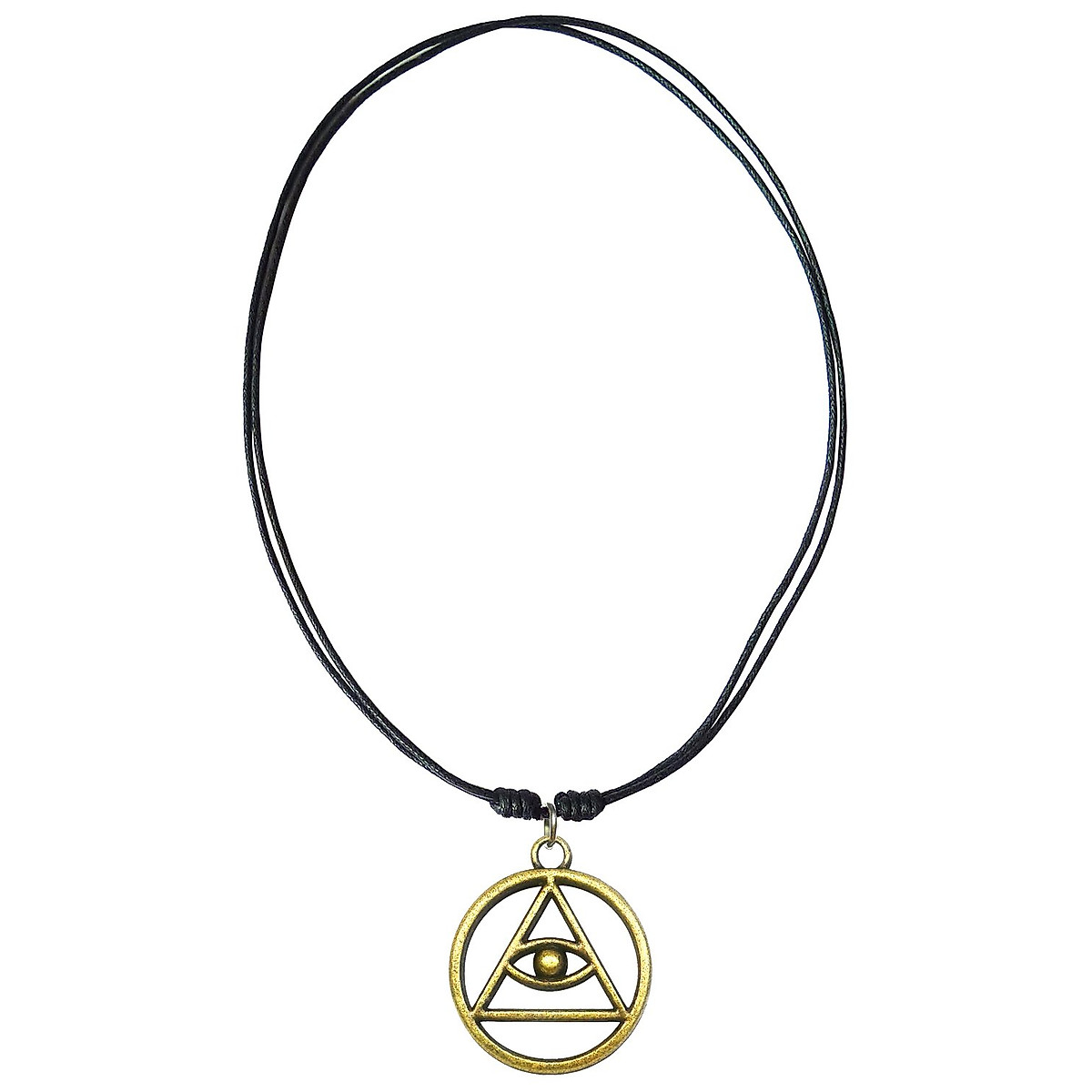 Bijoux de Ja Antique Bronze Eye of God Triangle Circle Charm Pendant Adjustable Cord Necklace 16-32"