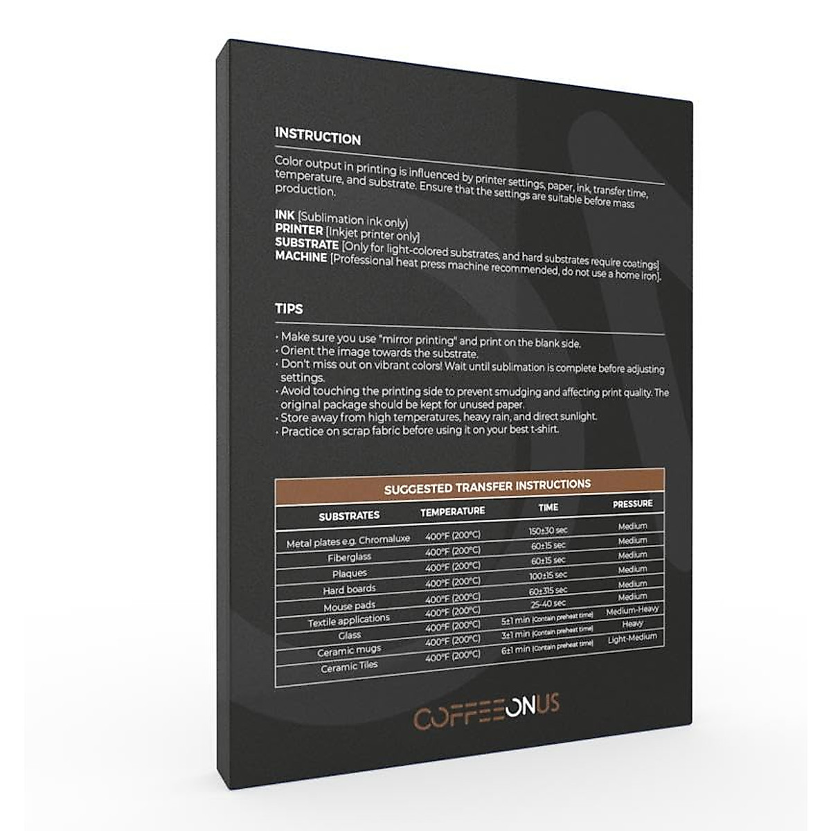 CoffeeOnUs Sublimation Paper 8.5” x 11” - Ultra Premium 110 Sheets Heat Transfer Paper Compatible with Inkjet Printers for Cups Tshirt Mugs Plates & Light Fabric- Made of 120gsm Paper from Germany