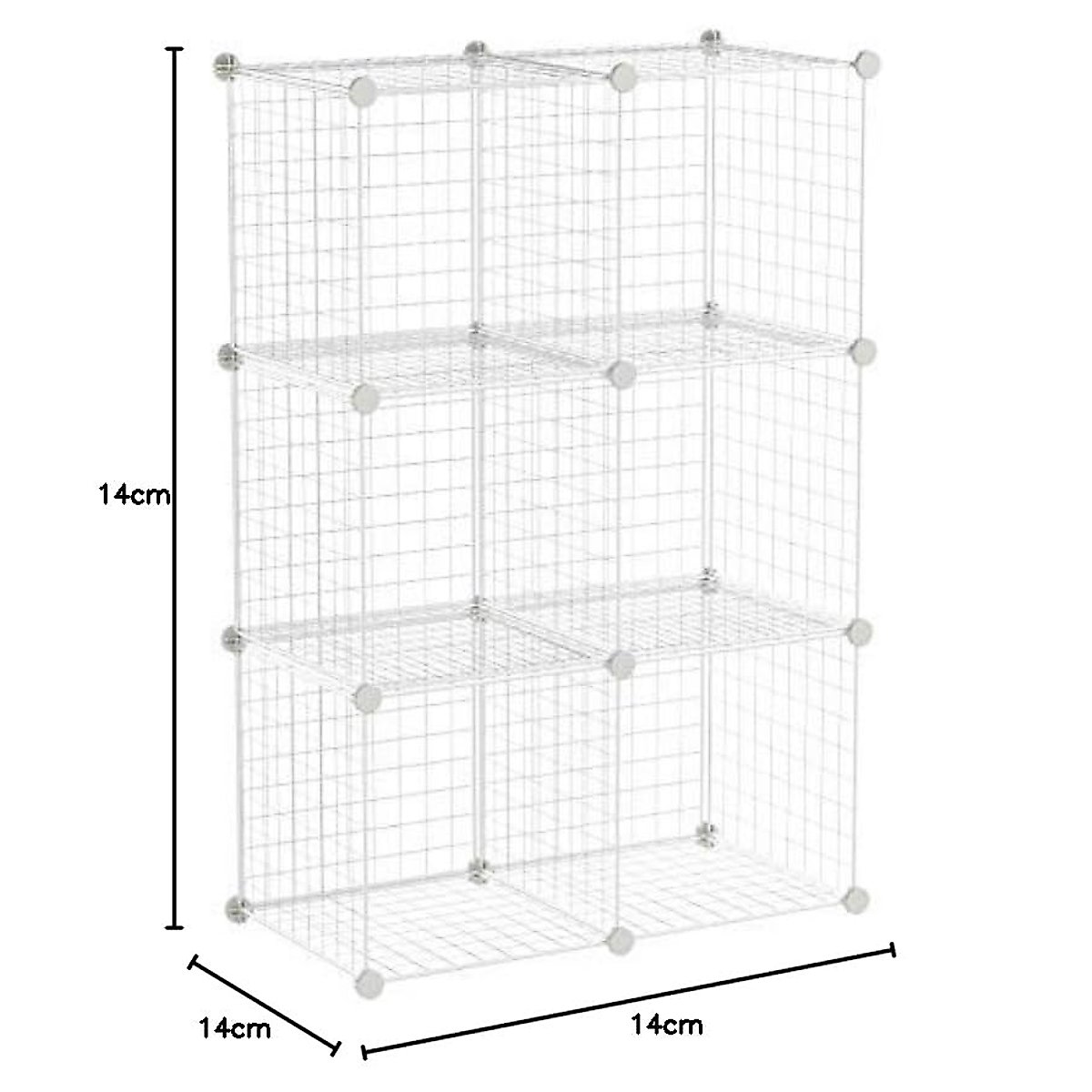 Amazon Basics 6 Cube Wire Grid Storage Shelves, Stackable Cubes, White, 14.6" D x 30.3" W x 44.8" H