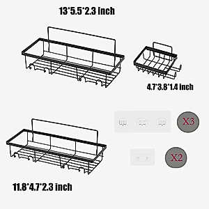 Edsumey Shower Organizer (Set of 3) w/Soap Holder, Shower Rack, No Drilling Adhesive Rustproof Shower Shelf, Stainless Steel 2-in-1 Spice Rack, Pack of 3 (Matte Black)