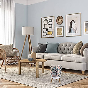 Small Trash Can with Lid Terrazzo floor seamless Mosaic stone pool texture Antique style cement Round Garbage Can Press Cover Wastebasket Wood Waste Bin for Bathroom Kitchen Office 7L/1.8 Gallon