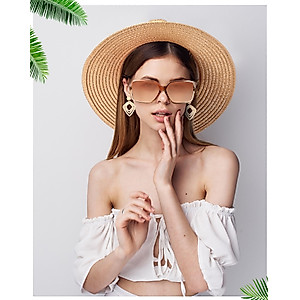 Glitopper 5 Pcs Women Beach Hat and Straw Crossbody Bag Rattan Earrings Sunglasses Summer Shoulder Bag for Summer Beach