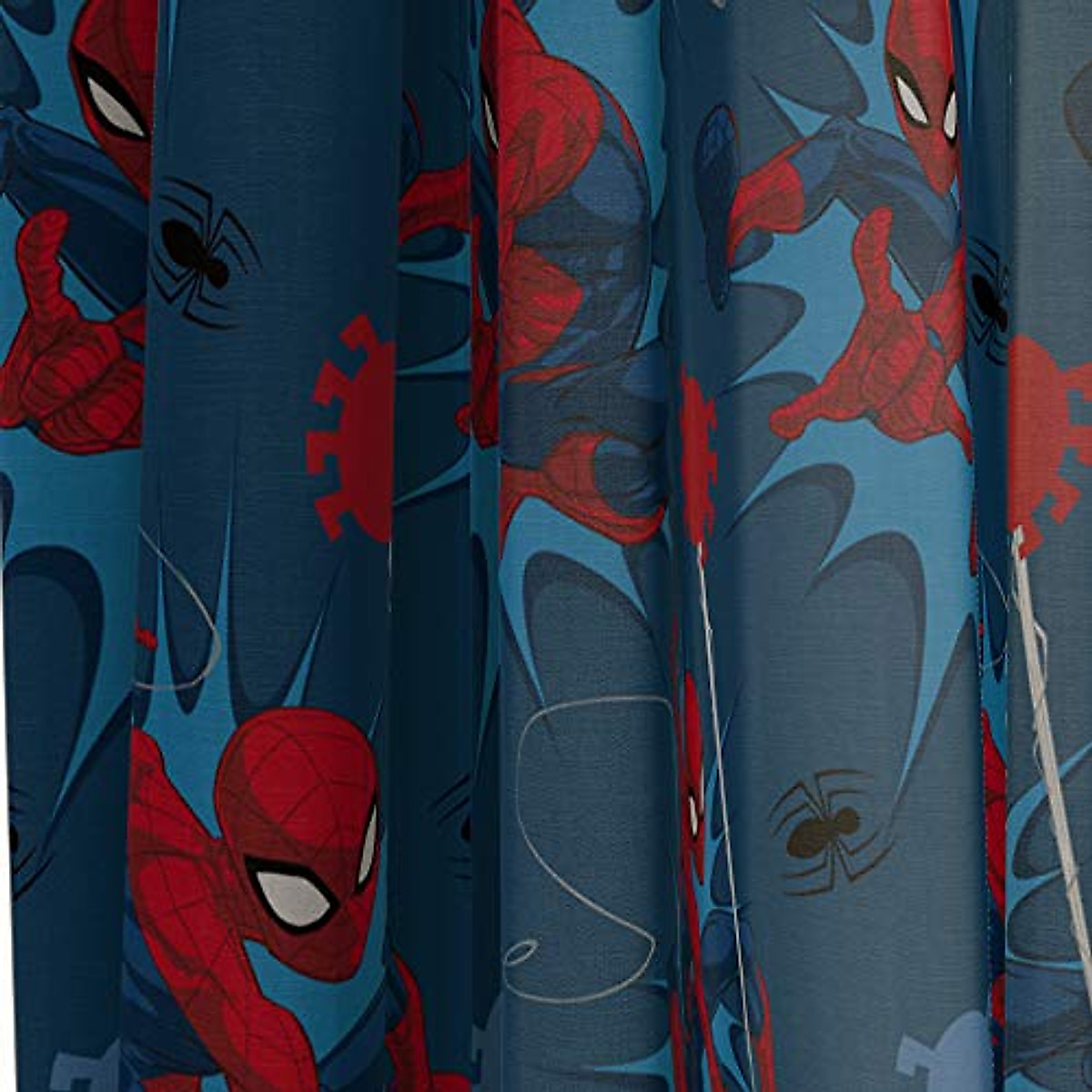Jay Franco Kids Window Drapes - 4 Piece Curtain Set Includes 2 Tiebacks, Beautiful Bedding Room Décor and Easy Set Up, Blue - Spiderman, 84 Inch