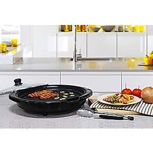 Elite Gourmet EMG-980BSC Large Indoor Electric Round Nonstick Grill Cool Touch Fast Heat Up Ideal Low-Fat Meals Easy to Clean Design Dishwasher Safe Includes Glass Lid, Black