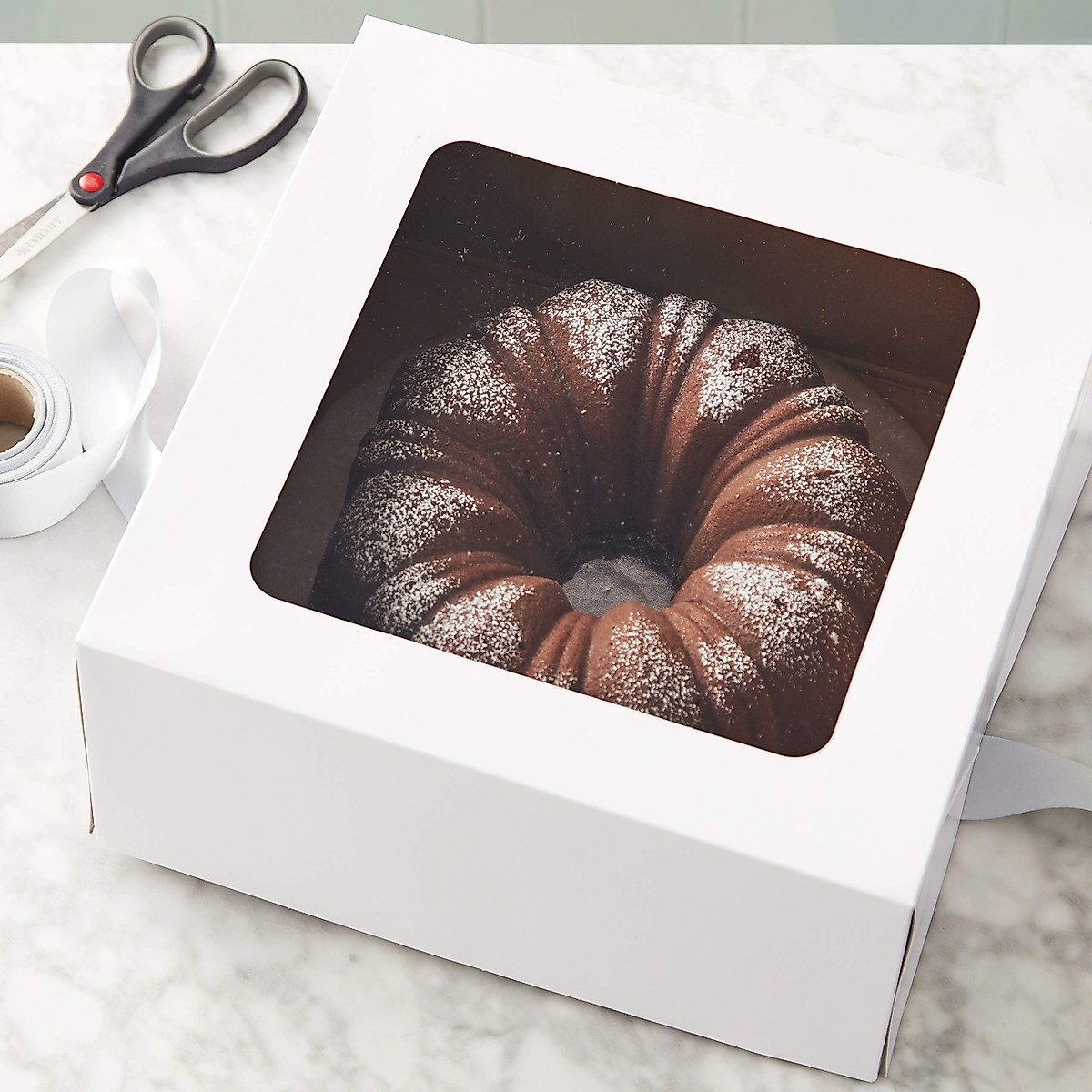 Wilton 12-Inch Cake Boxes with Windows for 10-Inch Cakes, White, Sturdy Cardboard, 6-Count