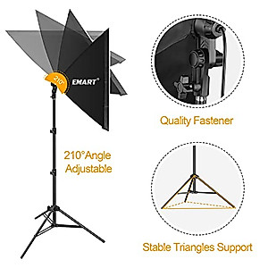 EMART Softbox Lighting Kit with Light Reflector, 24"x24" 1000W Photography Soft Box Continuous Light Set with Photo Studio Bulbs, Professional Camera Light Equipment for Video Recording, Filming
