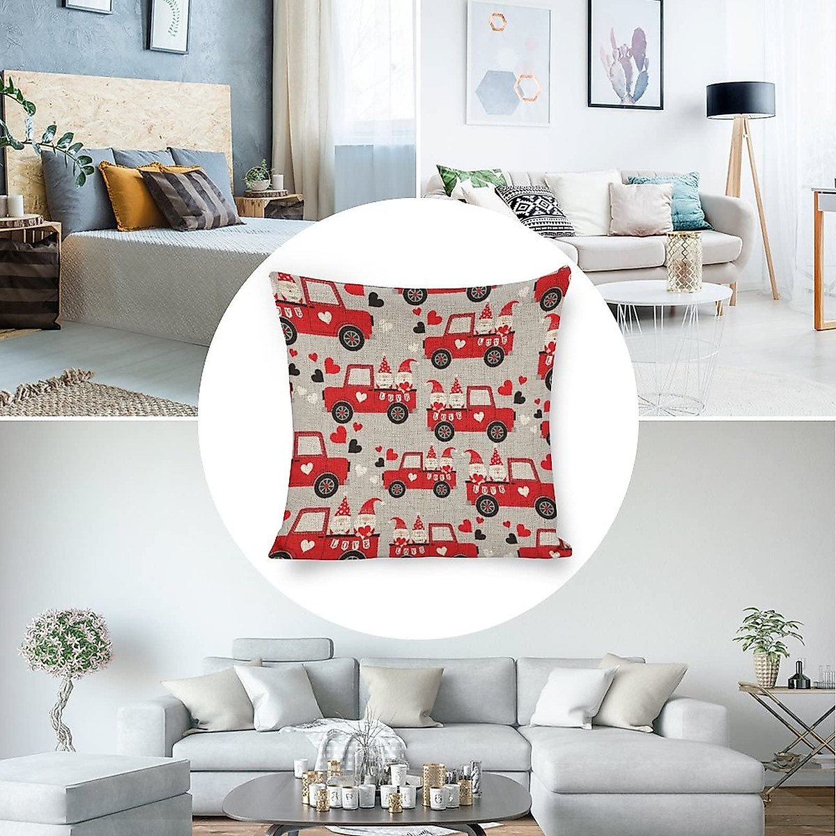 Valentine's Day Truck Throw Pillow Covers 18×18 Pillowcases Set of 2 Cute Gnome Heart Linen Decorative Square Pillow Case Cushion Covers Standard Size for Sofa Couch Outdoor Bed Pillow Protectors