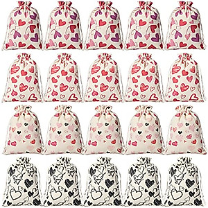 Shappy 20 Pieces Heart Canvas Bag with Drawstring Valentines Day Bag Wedding Wrapping Bags for Valentines Day Weddings Anniversary Baby Showers Bridal Party Favors