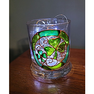 Green Shamrock Four Leaf Clover Hand Painted Stained Glass Candle Holder St Patrick's Day Decor