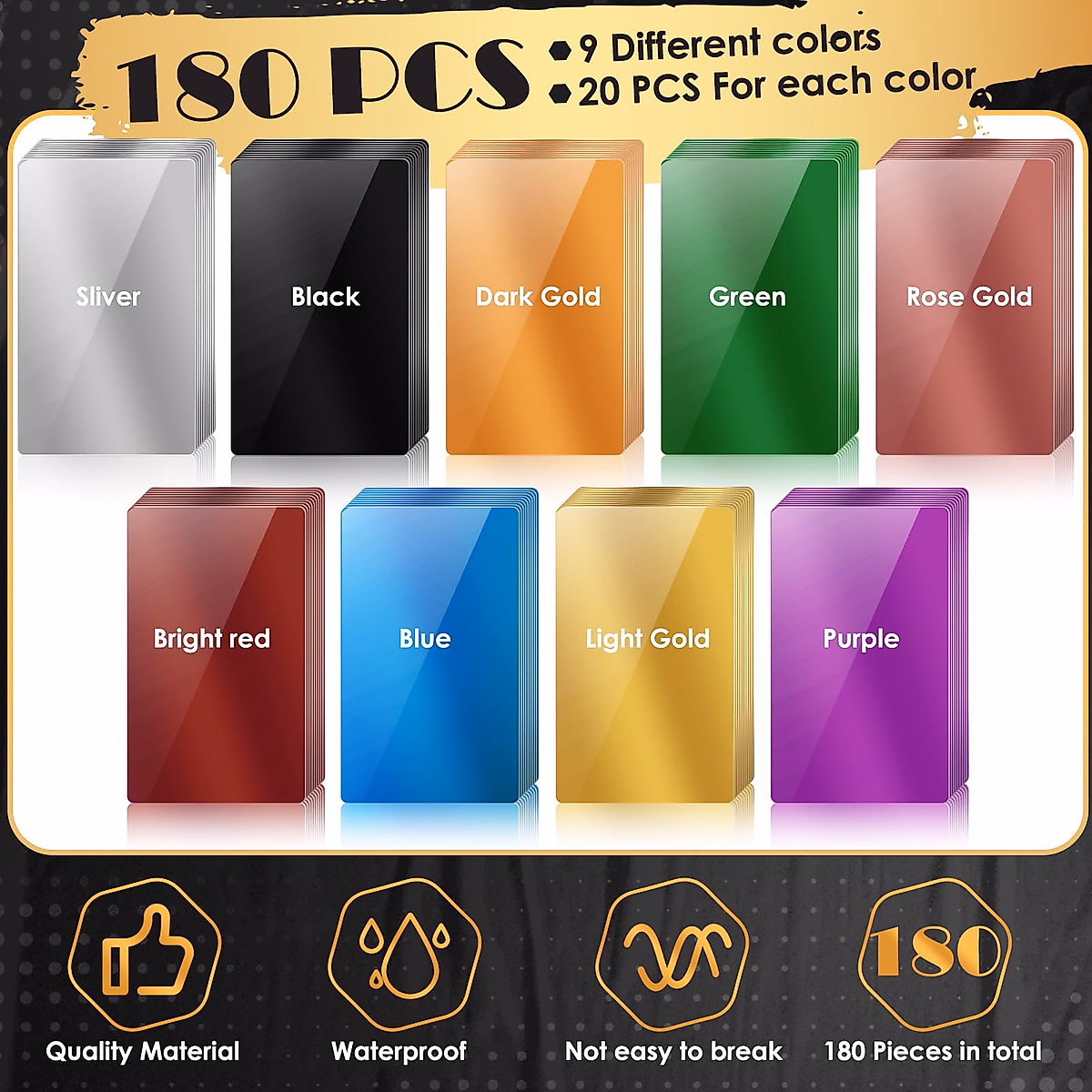 weparmeety 180 Pcs Metal Engraving Blanks Colorful Aluminum Sheet Laser Engraving Business Card Multipurpose Engraving DIY Gift Cards 86 x 54 x 0.21 mm（9 colors)