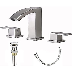 Friho Modern Widespread 3 Hole Waterfall Brushed Nickel Bathroom Faucet, Extra Large Rectangular Spout 8 inch Bathroom Vanity Sink Faucet with Pop Up Drain and Supply Lines