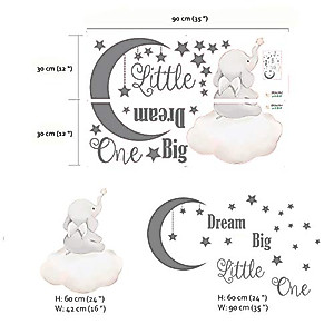 Runtoo Dream Big Little One Wall Decals Elephant Inspirational Quotes Kids Wall Stickers for Bedroom Playroom Nursery Decoration Wall Decor